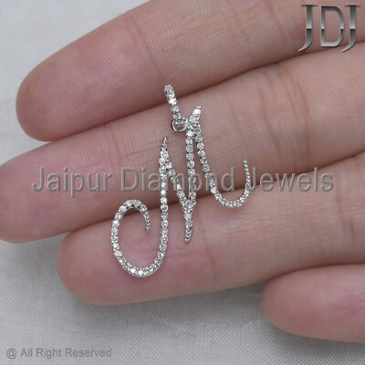 Genuine Diamond Solid 18k White Gold Jewelry M Letter Alphabet Initial ...