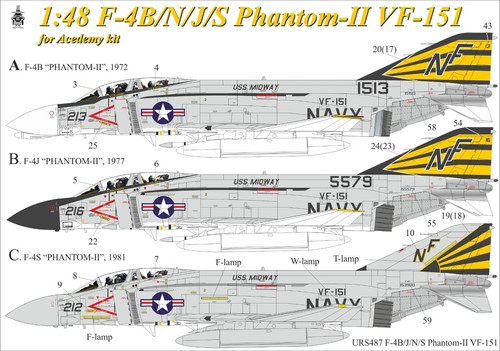UpRise Decals URS487 - F-4B/N/J/S Phantom-II VF-151, no stencils ...