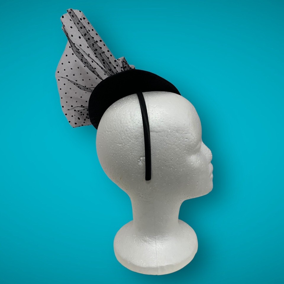 Black Fascinator Rhinestones Mesh Halo Headband Hat Headpiece Netting ...