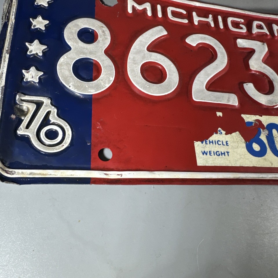 Vintage 1976 Michigan License Plate Red White Blue | eBay