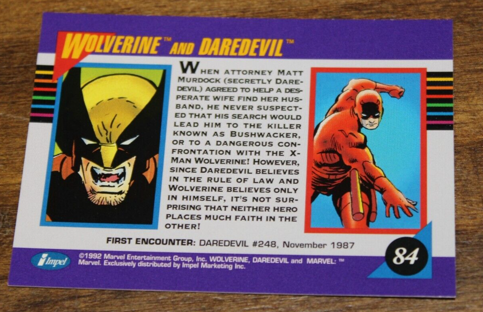 Wolverine & Daredevil Impel Marvel Universe Series 3 1992 Collector ...