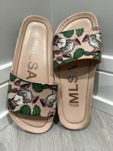 MUST SEE WOMENS MELISSA MLSA SLIDE SANDALS LLAMAS CACTUS DESIGN Size 7 ...