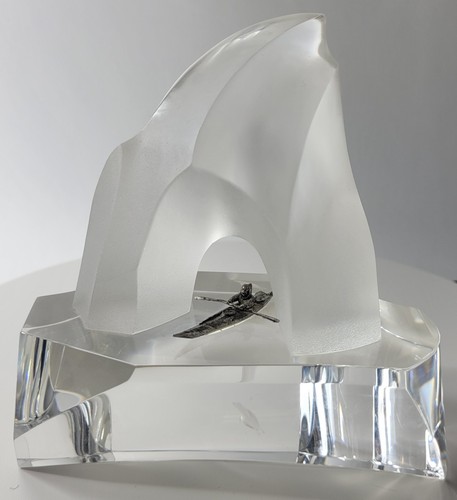 Steuben Ice Hunter Crystal Iceberg With Inuit Kayak Of Sterling Silver ...