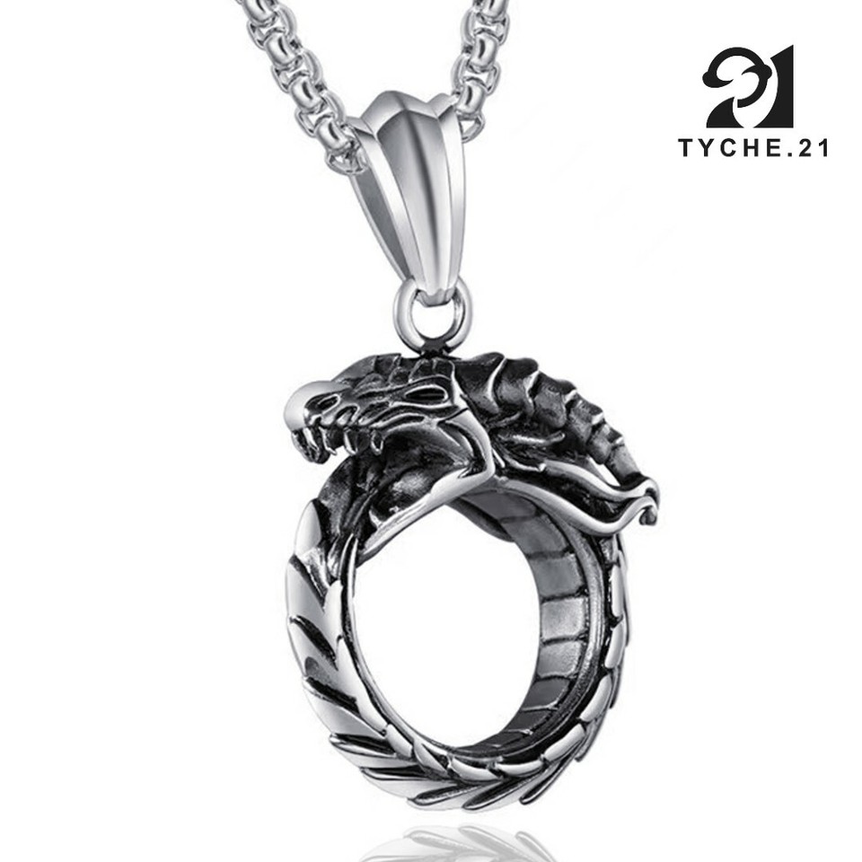 Mens Serpent Snake Ring Pendant Necklace Punk Rock Jewelry Silver Box ...