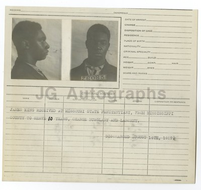 Police Booking Sheet - James King - Burglary, Larceny - Missouri - 1929 ...