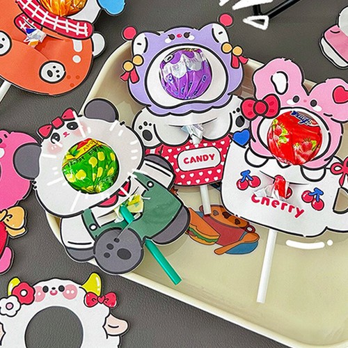10PCS Cartoon Lollipop Paper Cards Holder Cute Animals Candy Wrapping ...