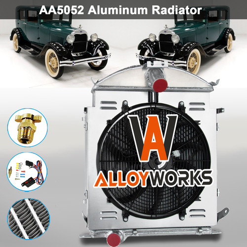 4 Row Aluminum Radiator Shroud Fan For 1928-1929 Ford Model A Heavy ...