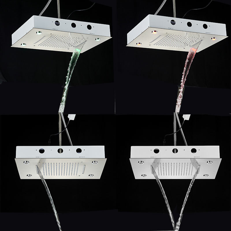 LED Rainfall Large Shower Head High Pressure Ceiling Mounted Overhead ...