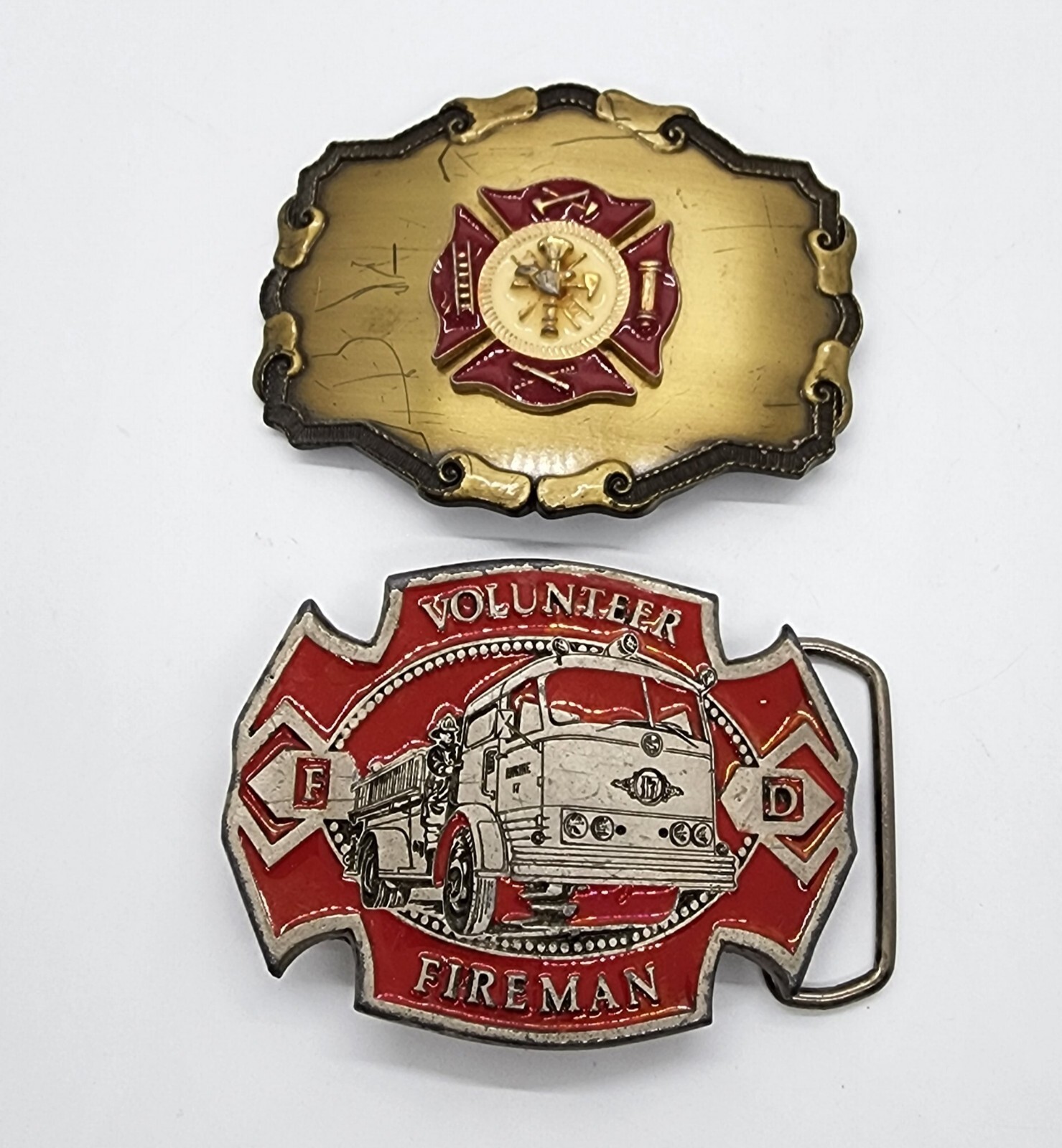 Pair of Vintage 1970s Firefighter Belt Buckles Enamel… - Gem