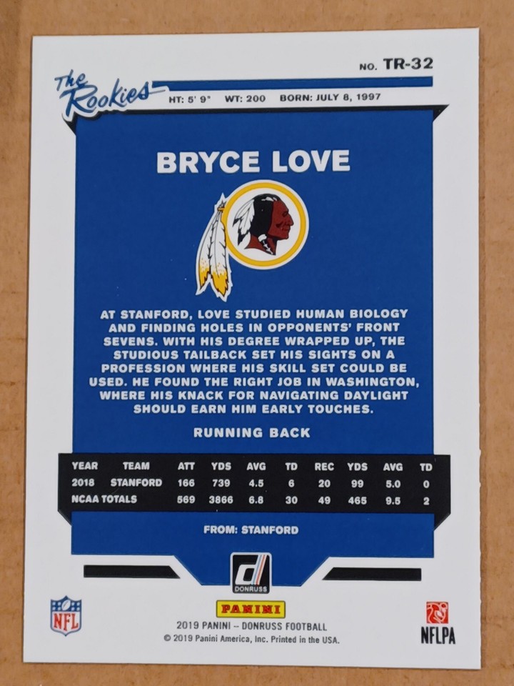 2019 Donruss Football The Rookies #TR-32 Bryce Love - Washington ...