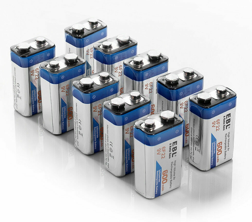 EBL 9V Rechargeable Lithium Batteries 9 Volt Battery 600mAh 9V Battery ...