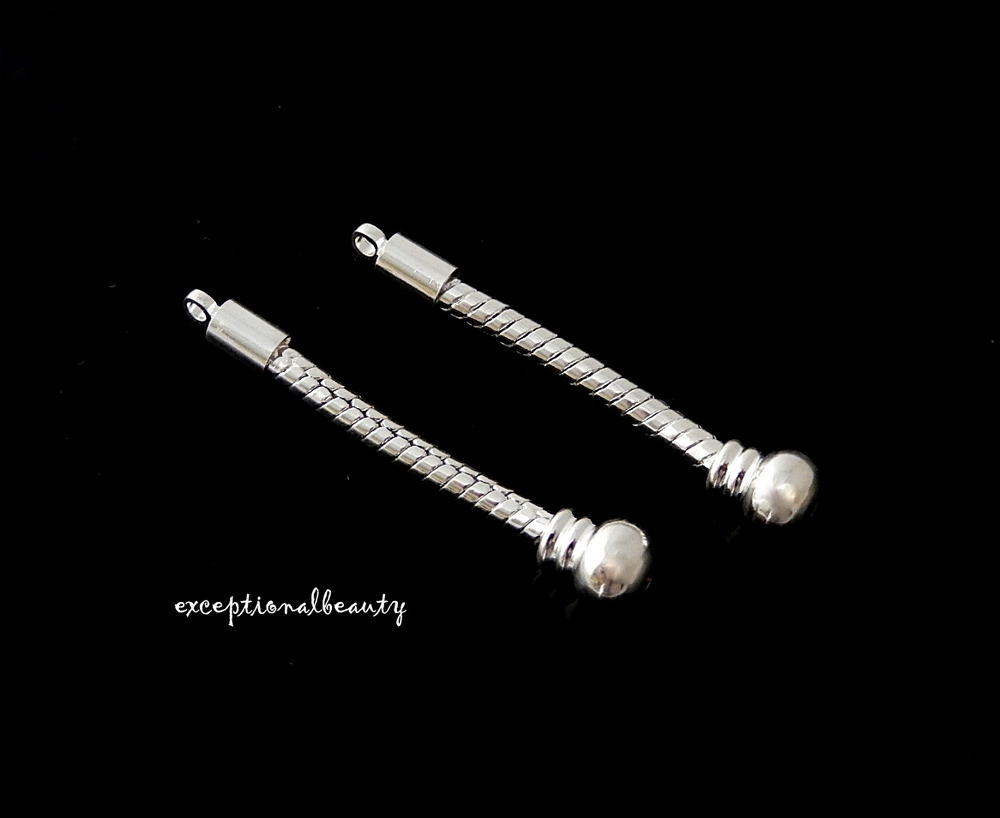 2 Bright Silver 3mm Caprice Chain For European Large Hole Beads Earring ...