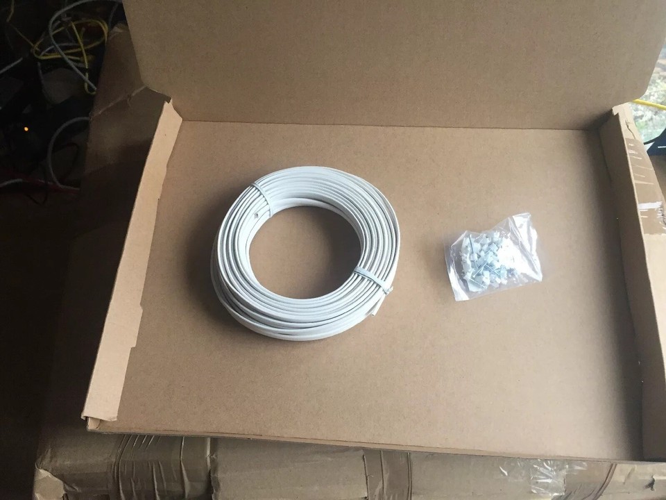 15m BT Telephone FLAT 2 Pair 4 Wire White Internal Phone Cable + Clips ...