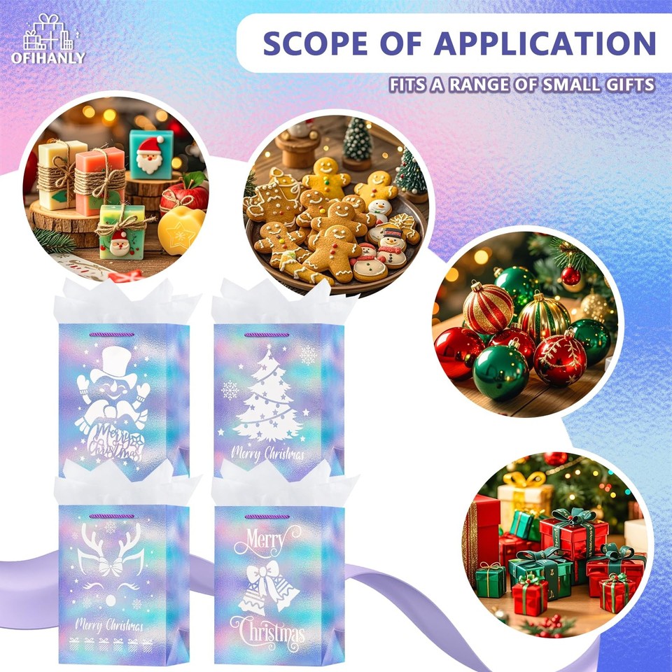 4 Pack 9 Small Size Christmas Gift Bags with Handles for Xmas Holiday ...