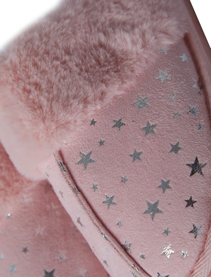 Womens Ladies Comfortable Borg Lined Slippers Cozy Slip-On Indoor Shoes ...