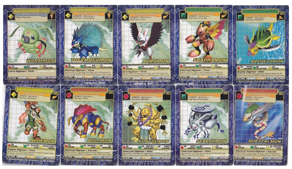 TOEI BANDAI DIGIMON DIGI-BATTLE CCG 10 CARD LOT - WORMMON + ARMOR DIGIVOLUTIONS | eBay