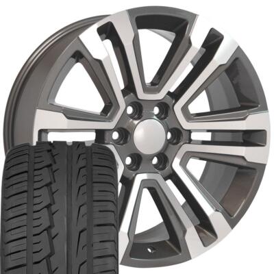 5822 Gunmetal 22" 6x5.5 Wheels & 285/45r22 Tires Set(4) Fits GMC Chevy ...