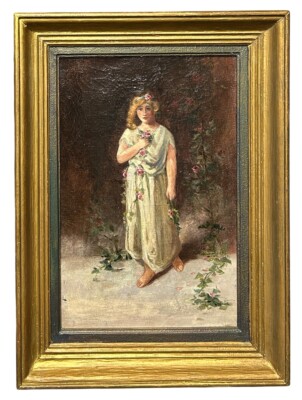 SYMBOLISM Original Antique Oil painting 1900’s Spring Girl ...