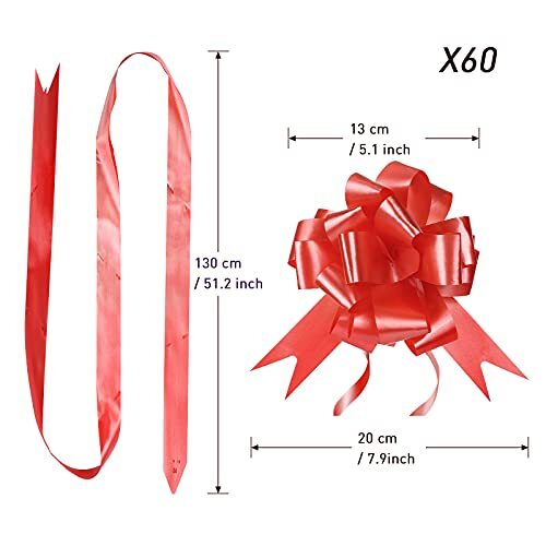60 Pcs 5'' Red Ribbon Pull Bows For Gift Present Wrapping Christmas ...