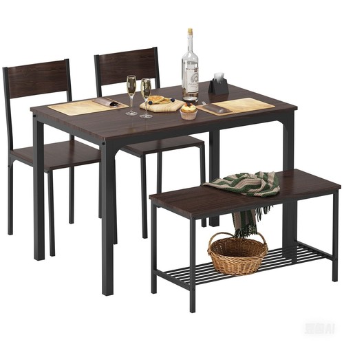 4-Piece Dining Table Set with Bench - 4 Person Kitchen Table and 2 ...