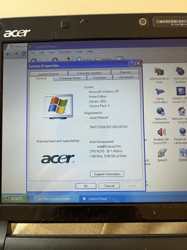 VTG Acer Aspire One KAV60 Intel 1GB RAM 160GB 11” Retro Gaming Laptop ...
