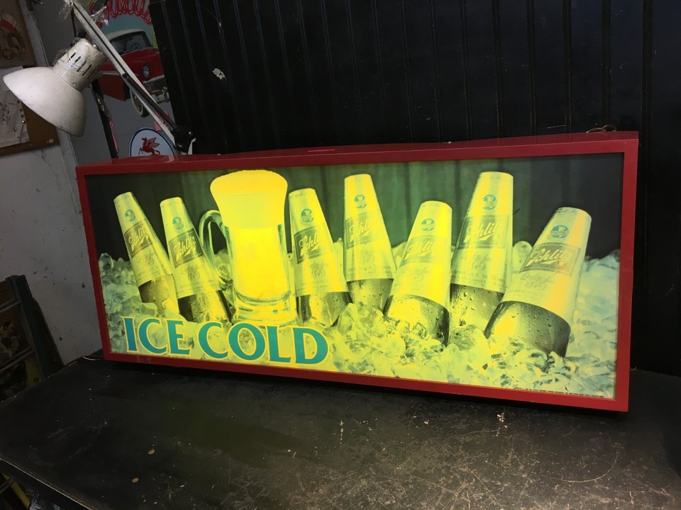 VTG 1980 LIGHTED SCHLITZ BEER ADVERTISING SIGN 35x14x5 in PLASTIC ...
