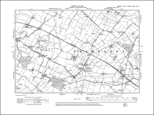 Selmeston, old map Sussex 1910: 68NW repro | eBay