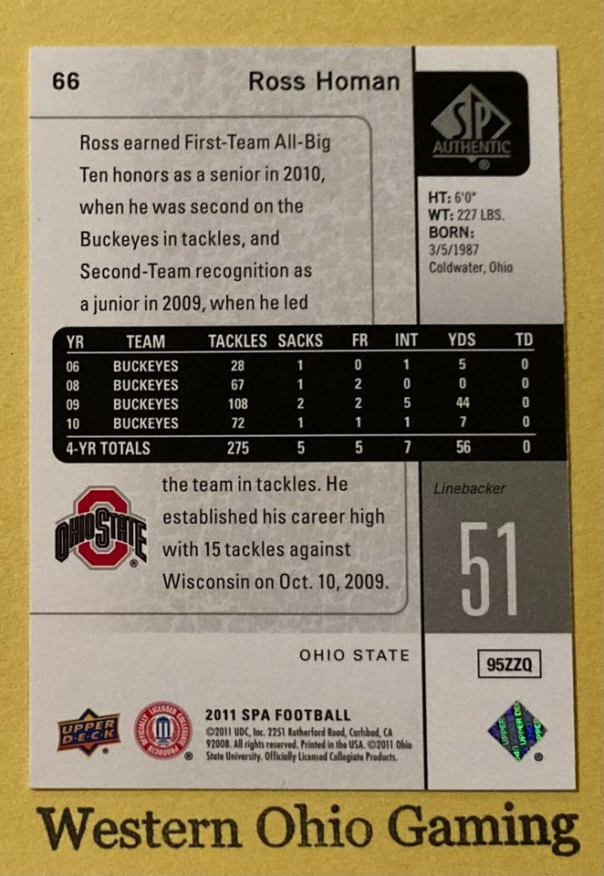 2011 Upper Deck SP Authentic Ross Homan #66 | eBay