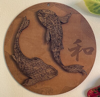 Koi carp wooden wall plaque signs Asian aesthetic Japan | eBay