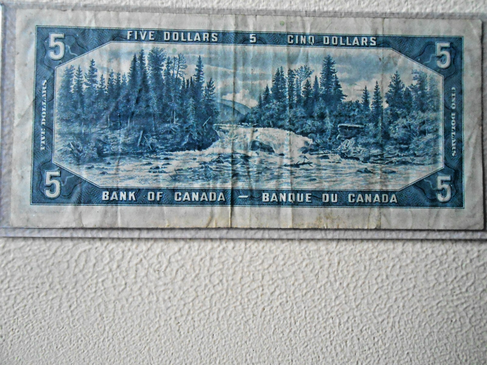 1954 fIVE DOLLAR CANADIAN 5$ BANK OF CANADA CIRC NICE NOTE IN PLASTIC ...