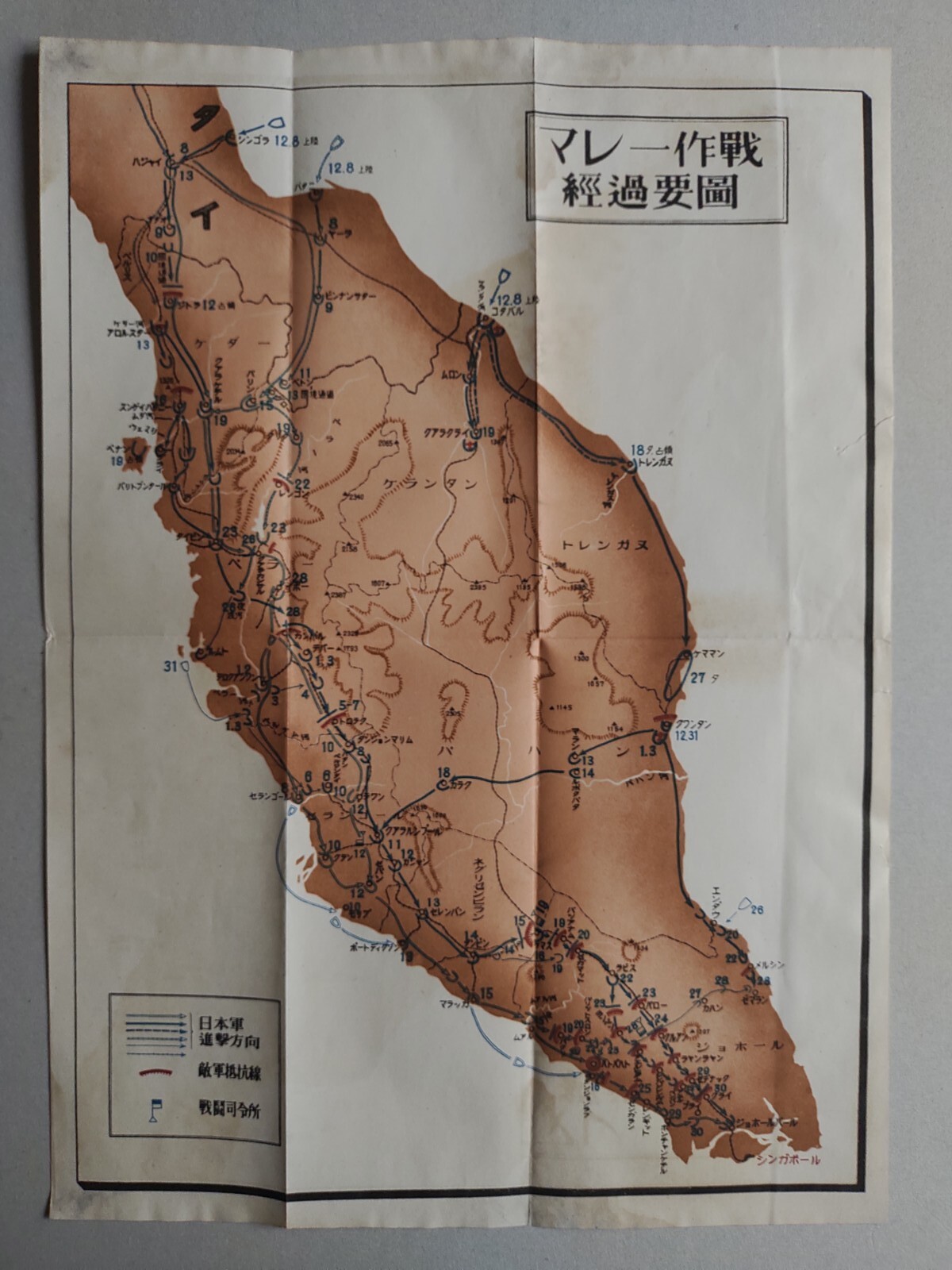 WWII JAPAN MALAYAN CAMPAIGN MAP MALAY SINGAPORE PACIFIC WAR MILITARY ...