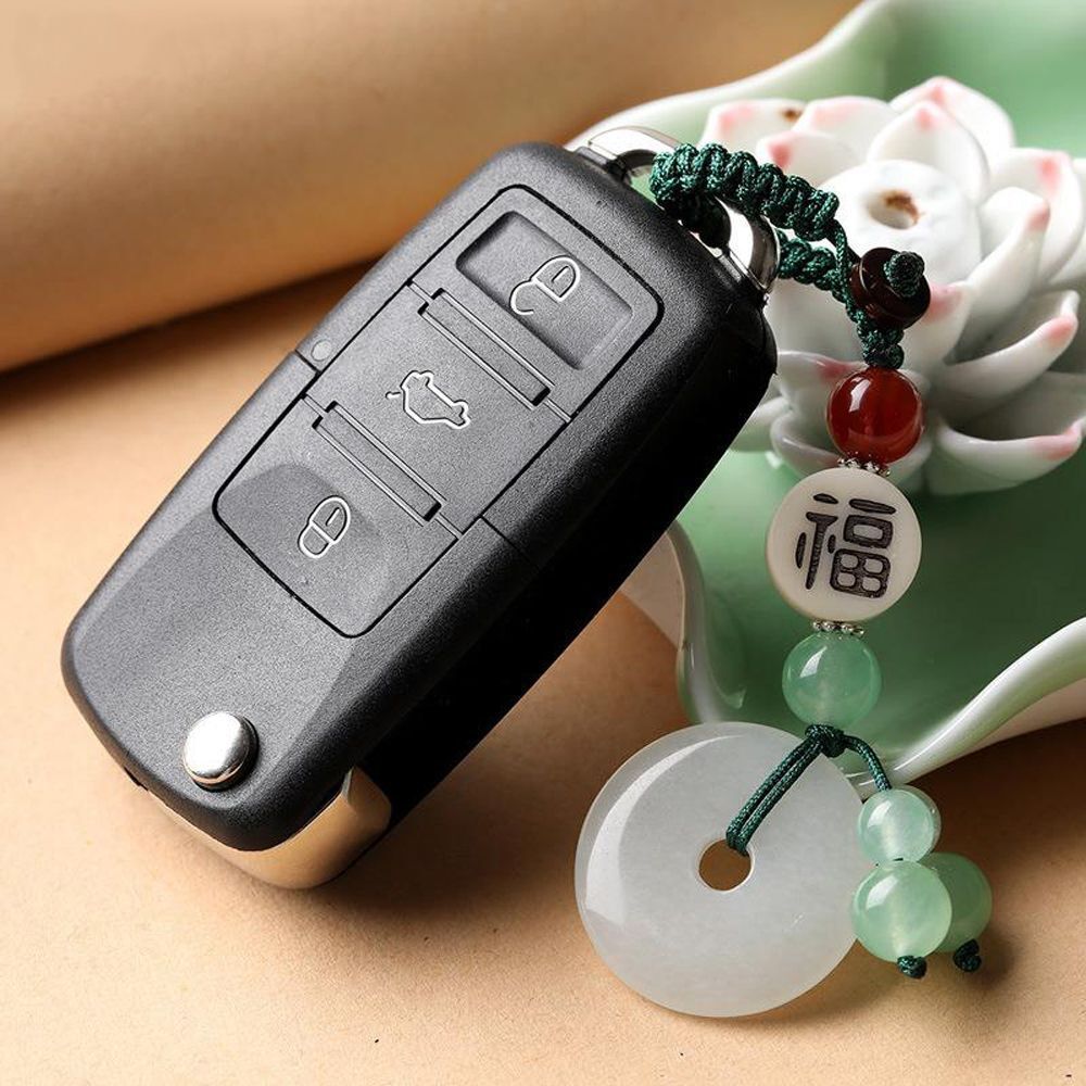 Amulet Keyring White Jade Keychain Mobile Phone Pendant Round Stone ...