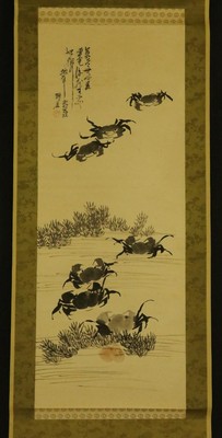 JAPANESE HANGING SCROLL ART Painting "Crab" Nagai Unpei Asian antique # ...