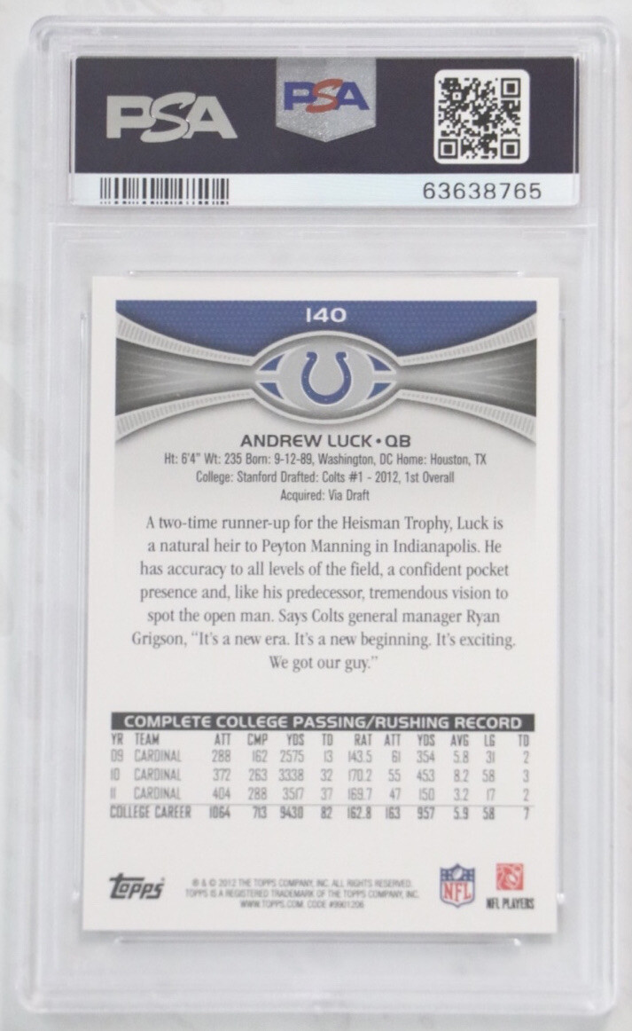 2012 Topps Andrew Luck Rookie RC #140 PSA 10 GEM MT Indianapolis Colts ...