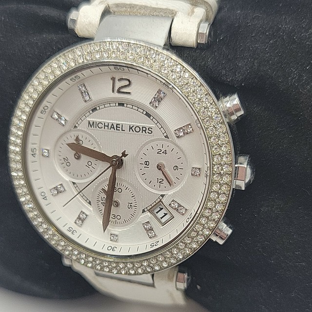 Michael Kors Watch Women's Chronograph Parker White Leather Strap 39mm ...