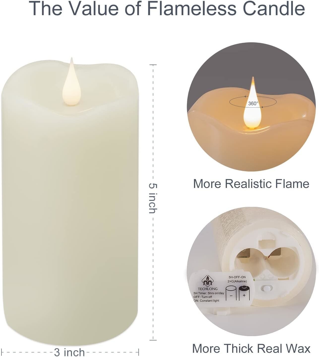 Flameless 3D Moving Candles with Timer - Ivory - L1.61 | eBay