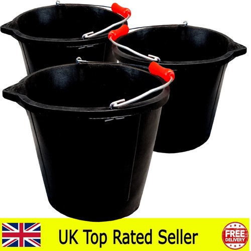 3x heavy duty 3 gallon/ 15l rubber builders buckets / stable / horse ...