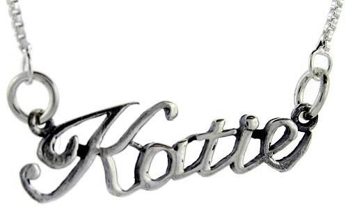 925 Sterling Silver Katie Name Plate Charm Pendant Necklace 17in Chain ...