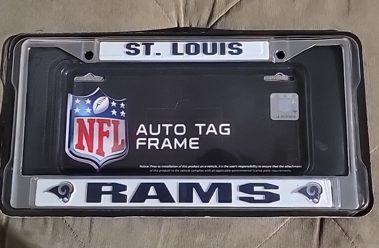 ST. LOUIS RAMS Logo Chrome Metal License Plate Frame Auto NFL Tag Frame ...
