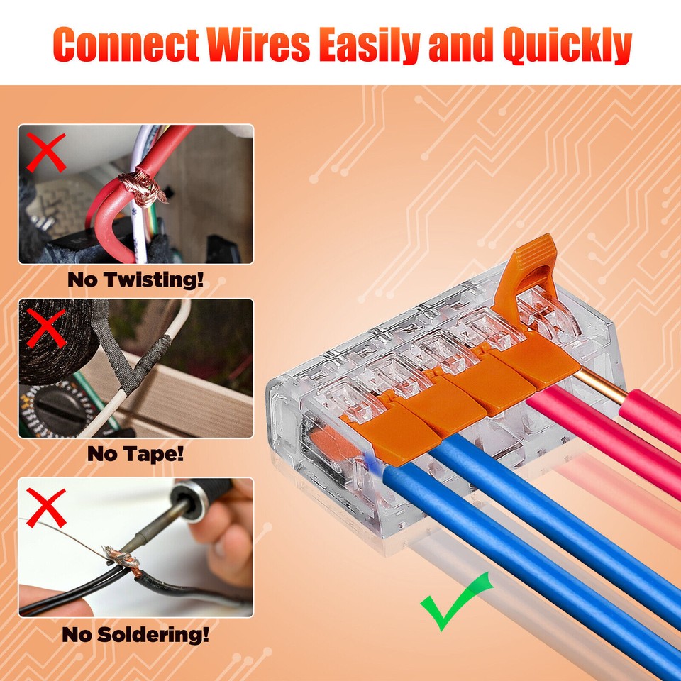 90Pc For Wago 221 Electrical Connectors Wire Block Clamp Terminal Cable ...