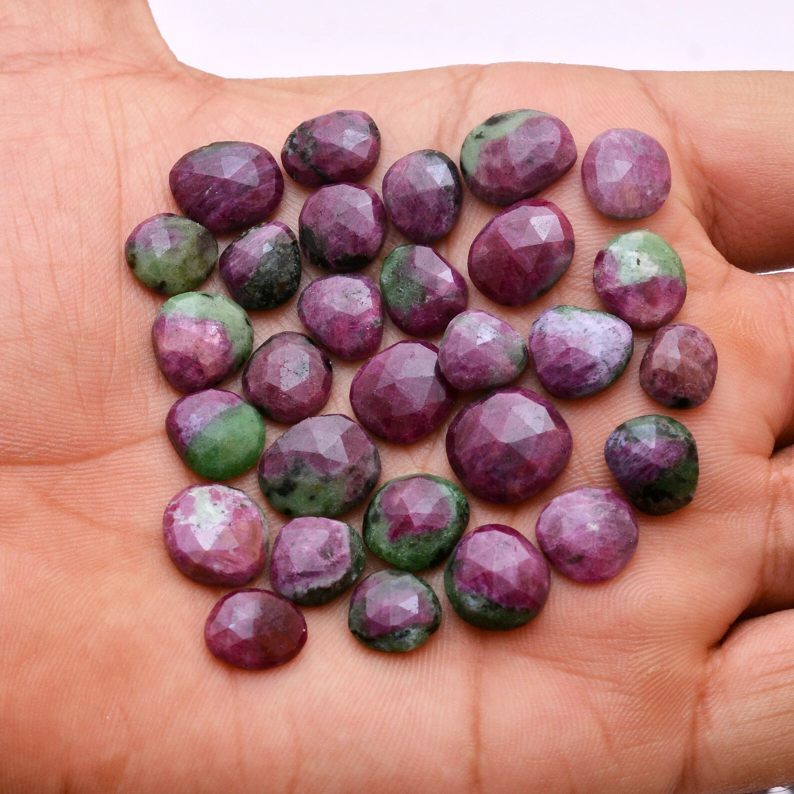 AAA+ Natural Ruby Zoisite Loose Faceted Rose Cut 9mm-12mm Flat Back ...