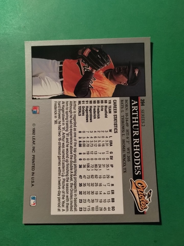 1992 Leaf Arthur Rhodes Baltimore Orioles #394 | eBay