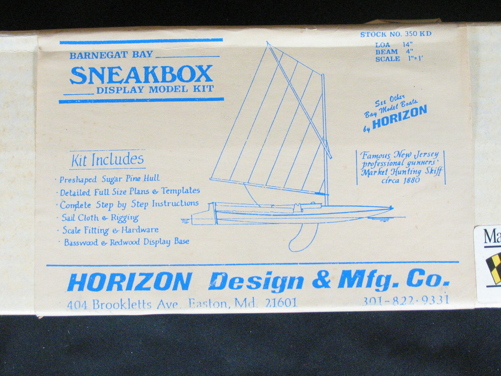 VINTAGE HORIZON DESIGN BARNEGAT BAY SNEAKBOX SAILBOAT DISPLAY MODEL KIT ...