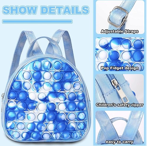 Pop It Fidget Backpack Blue & White Sensory Kids Toddlers PreK Daycare ...