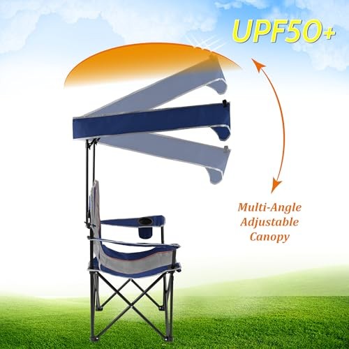 Oversized Camping Lounge Chair with Adjustable Shade Canopy, Heavy Duty ...