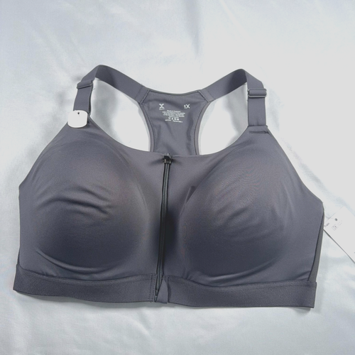 Xersion Medium Support Sport Bra Womens 1X Charcoal Gray Padded Front ...