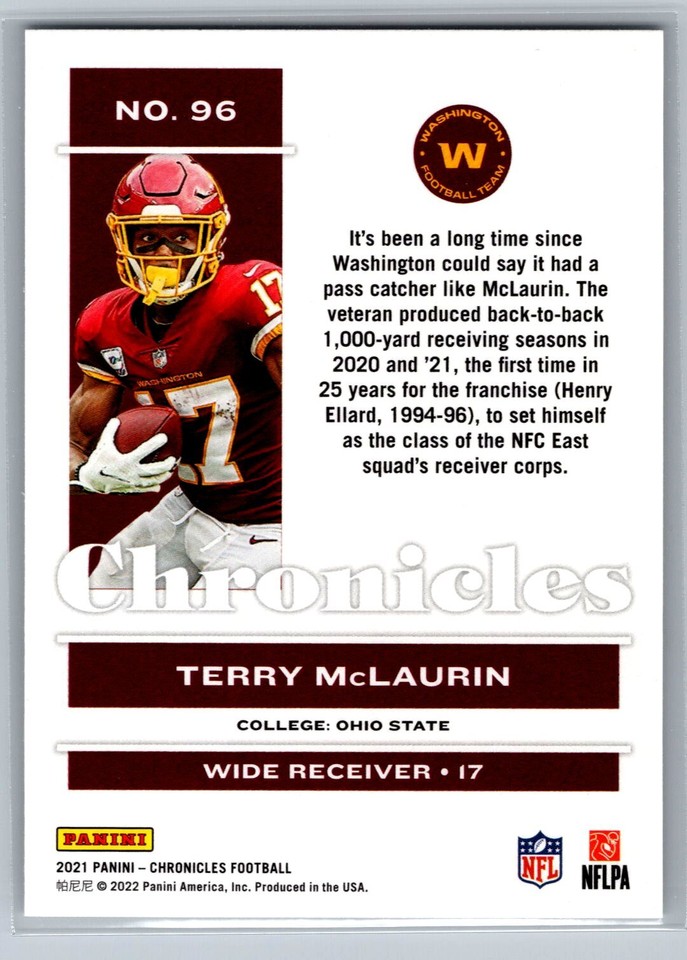 2021 Panini Chronicles Football #96 Terry McLaurin Washington Football ...