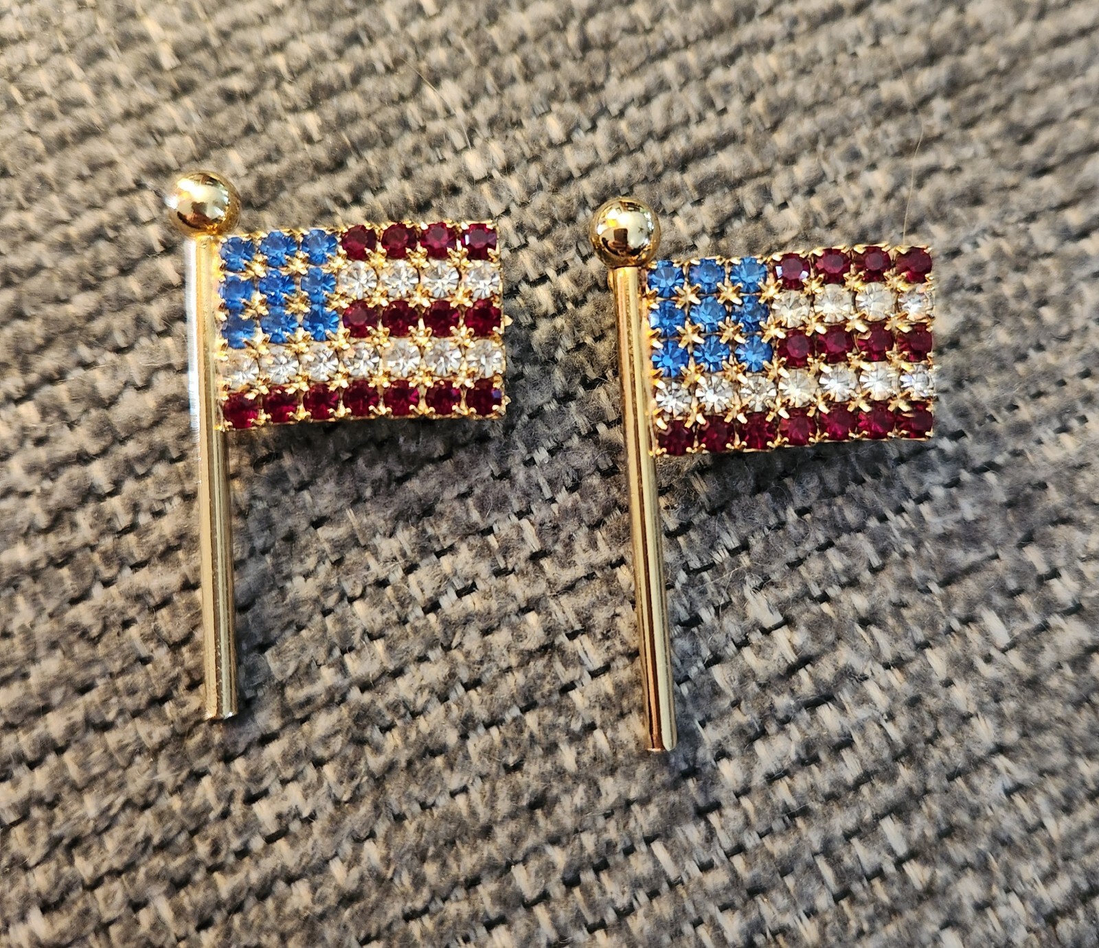 USA Flag Pin Brooch Gold Tone With Rhinestones Pair | eBay