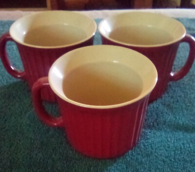 3 Red CORNINGWARE Colours Stoneware Soup Chili Cup Bowl Mug Large 20 oz ...