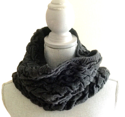 ANTHROPOLOGIE Madison 88 Charcoal Gray Textured Knit Winter Infinity ...